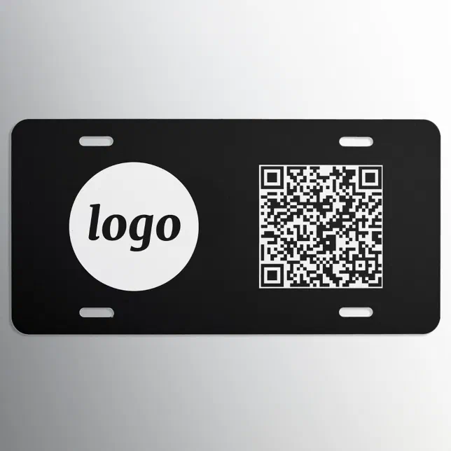 Logo QR Code Business Promotional Black License Plate | Zazzle