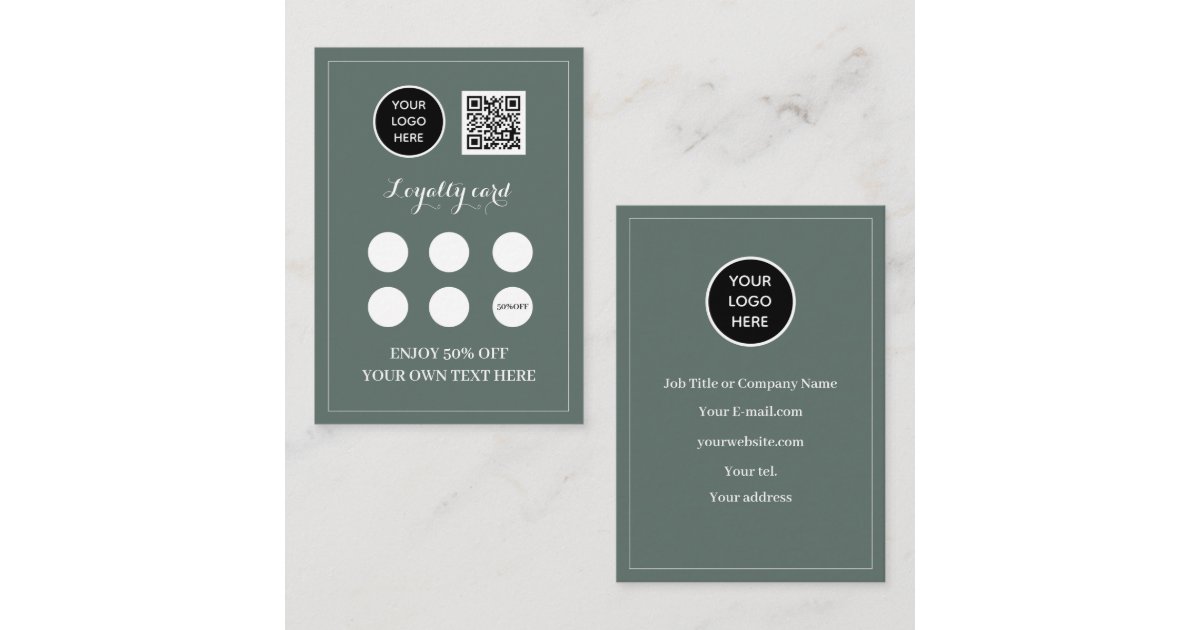 Logo QR Code Business Reward Punch Sage Green Loyalty Card | Zazzle