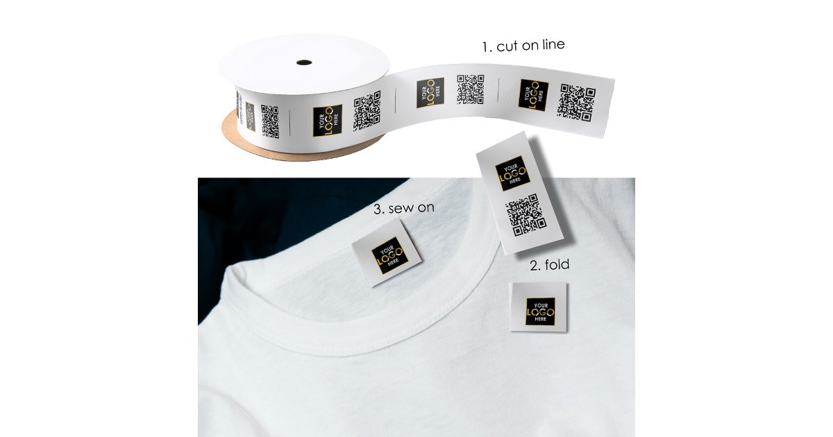 Logo QR Code Clothing Labels Sew On Fold Over Tags Satin Ribbon | Zazzle