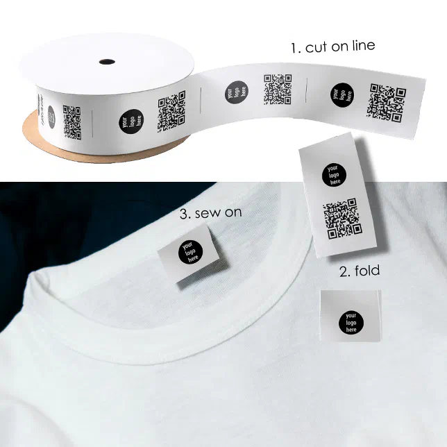 Logo QR Code Clothing Labels Sew On Sewing Label Satin Ribbon | Zazzle