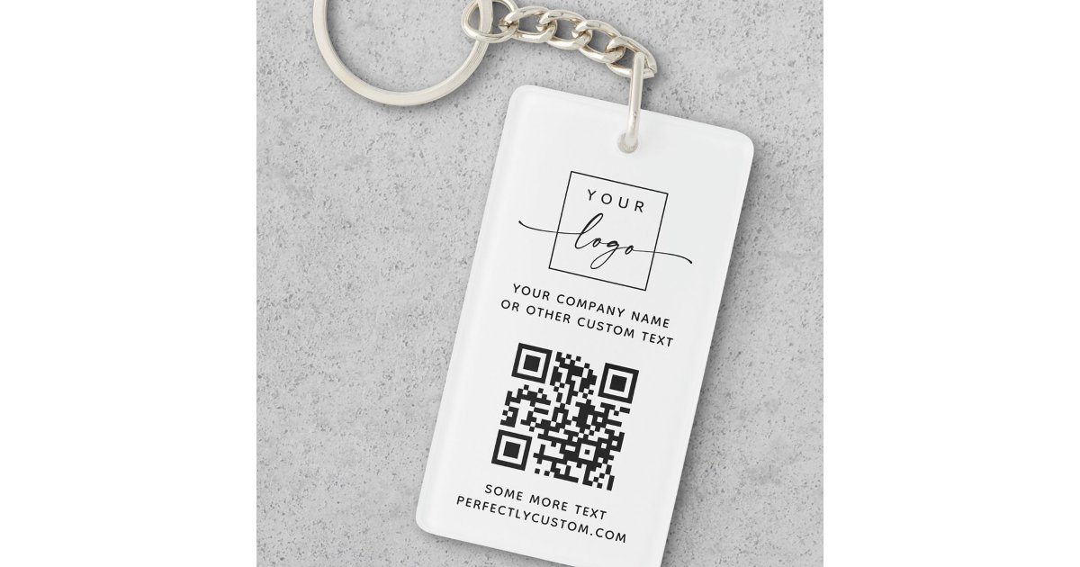 Logo QR code custom text white or any color Keychain | Zazzle