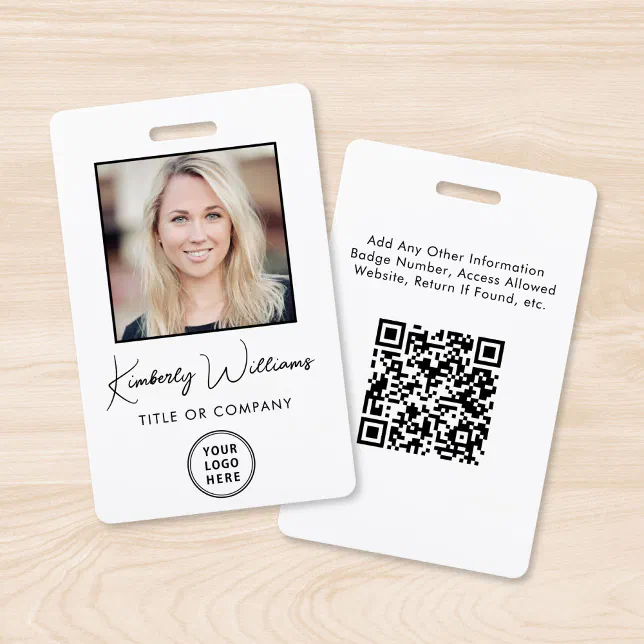 Logo QR Code Employee Photo ID Badge | Zazzle