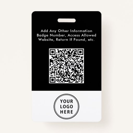Logo QR Code Employee Photo ID Black Badge | Zazzle
