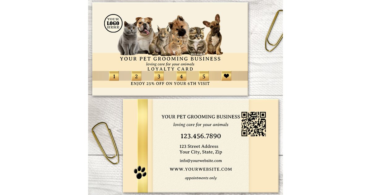 Logo QR Code Gold Pets Loyalty Card | Zazzle