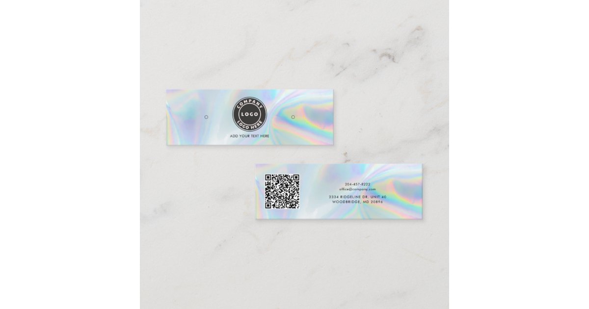 Logo QR Code Holographic Stud Earring Display Card | Zazzle