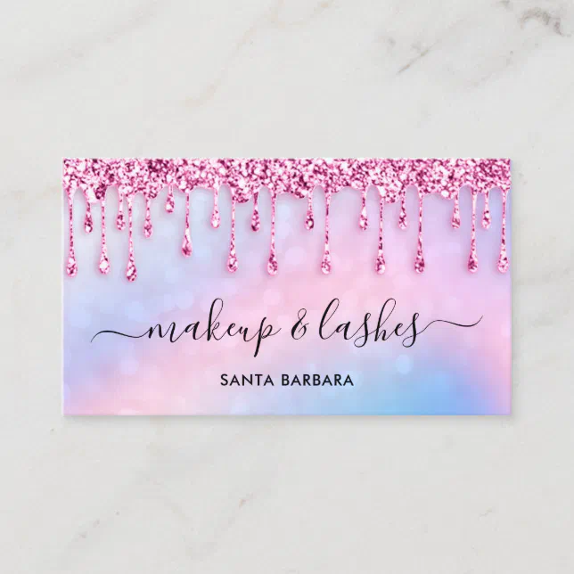 Logo QR Code Lash Makeup Hair Pink Glitter Drips Business Card | Zazzle