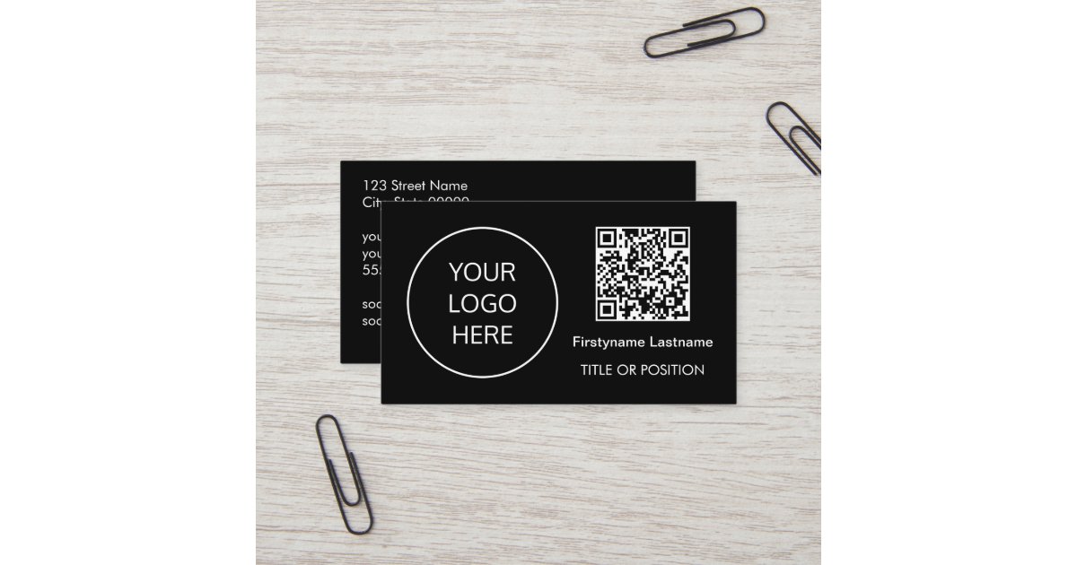 Logo QR Code Modern Black Business Card | Zazzle