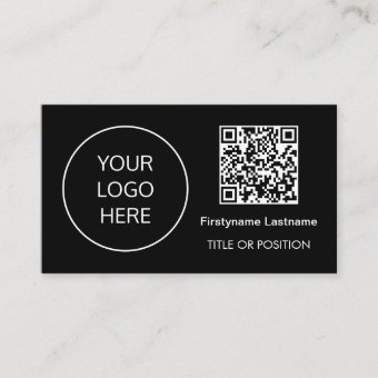 Logo QR Code Modern Black Business Card | Zazzle