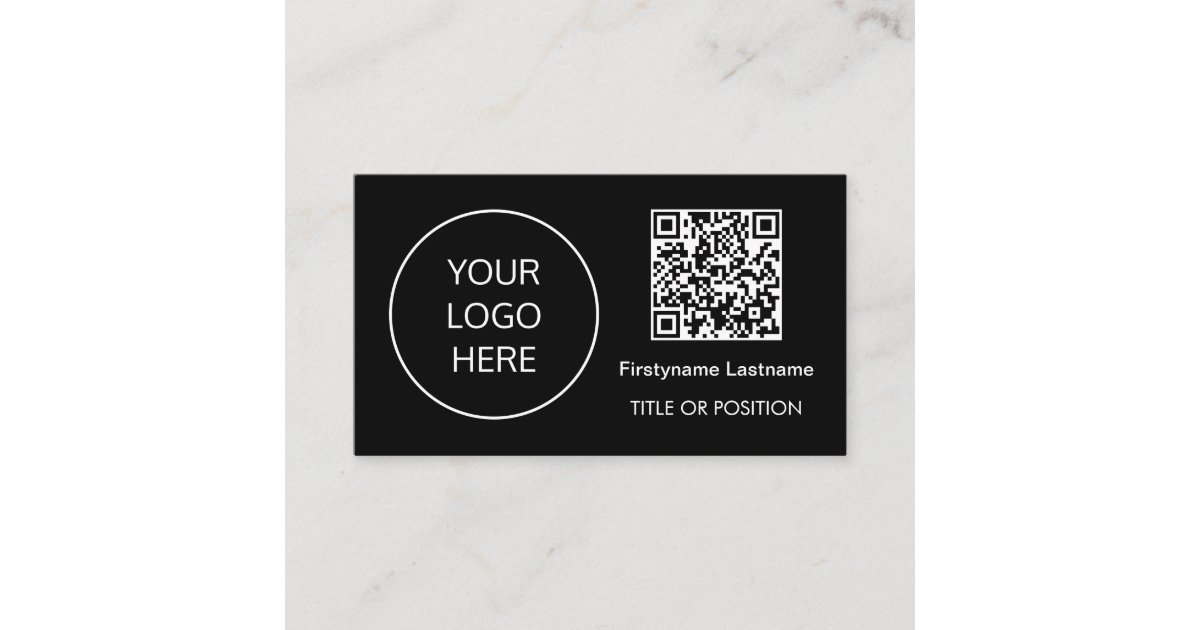 Logo QR Code Modern Black Business Card | Zazzle