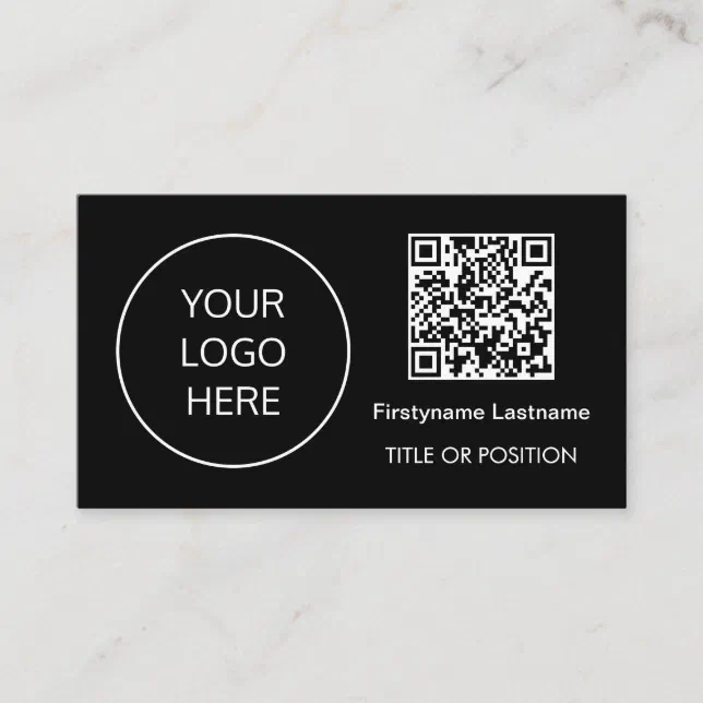 Logo QR Code Modern Black Business Card | Zazzle