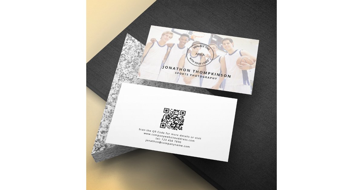 Logo QR Code Photo Overlay Sports Photographer Business Card | Zazzle