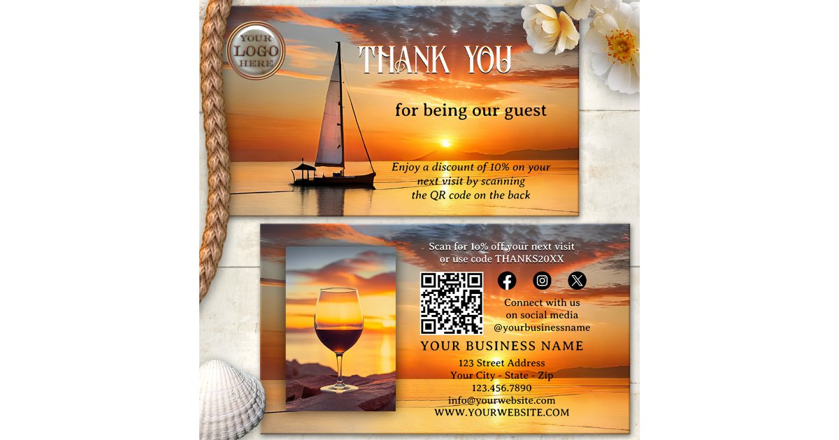 Logo QR Code Photo Thank You Guest House Business Card | Zazzle