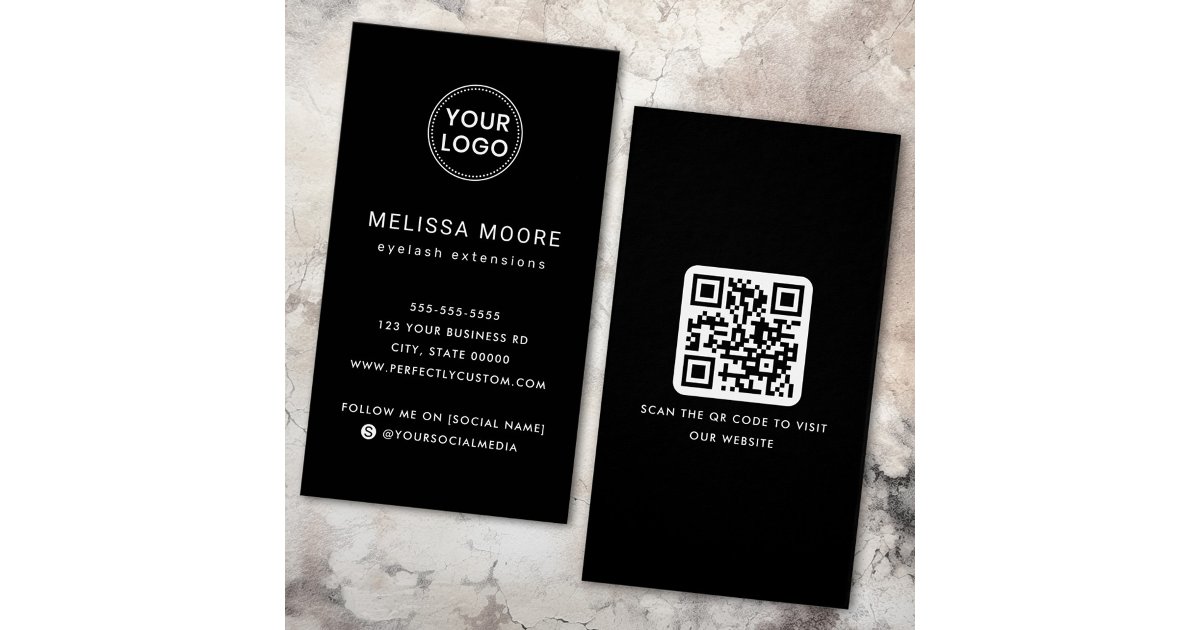 Logo QR code professional black business card | Zazzle