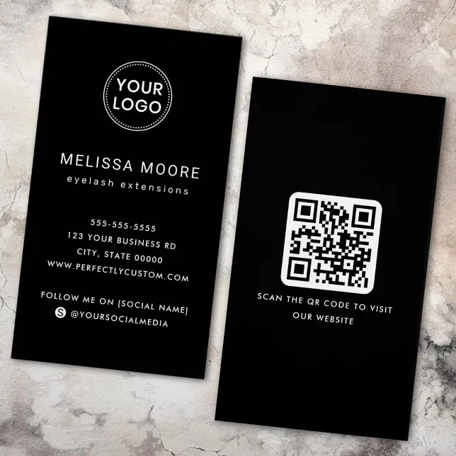 Logo QR code professional black business card | Zazzle