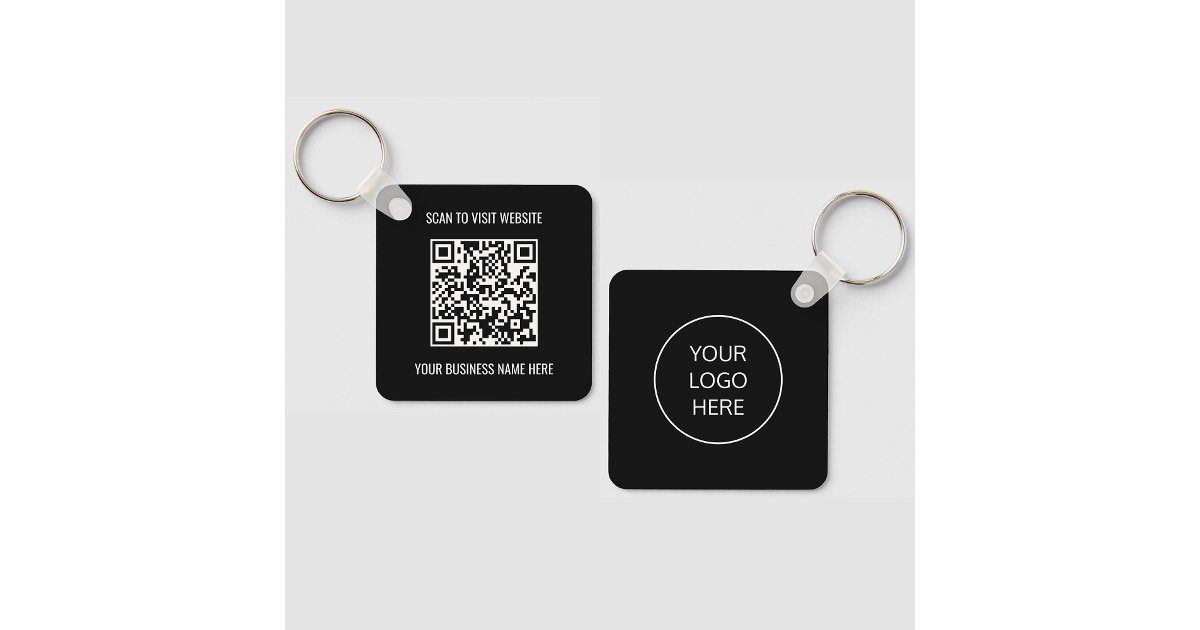 Logo QR Code Promotional Black Keychain | Zazzle
