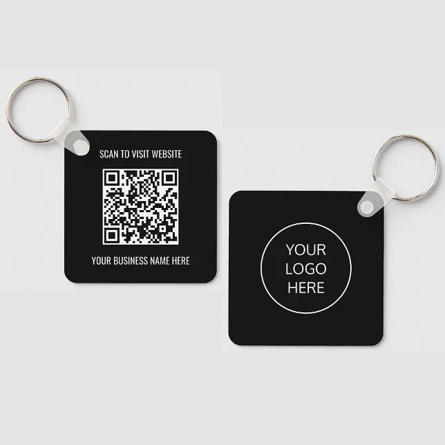 Logo QR Code Promotional Black Keychain | Zazzle