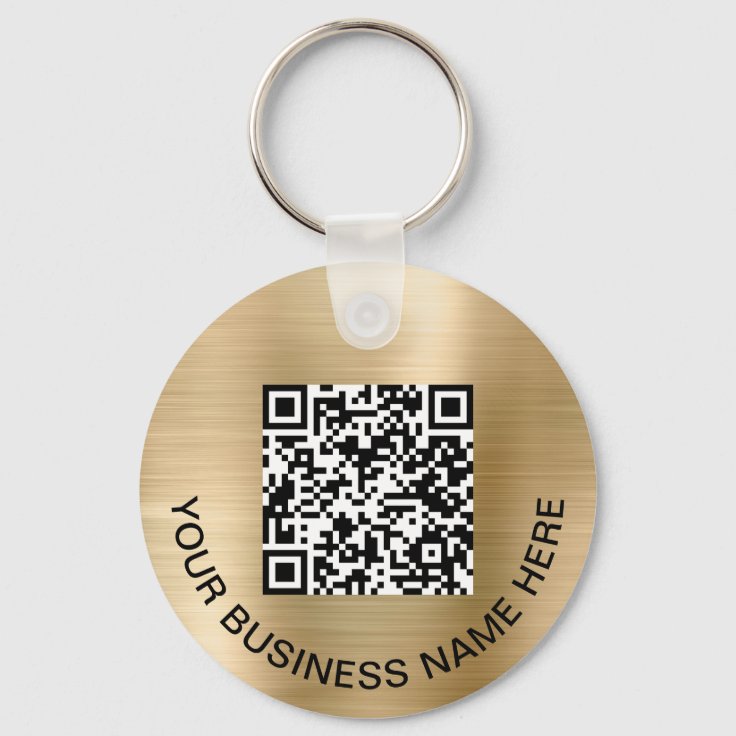 Logo QR Code Promotional Gold Keychain | Zazzle