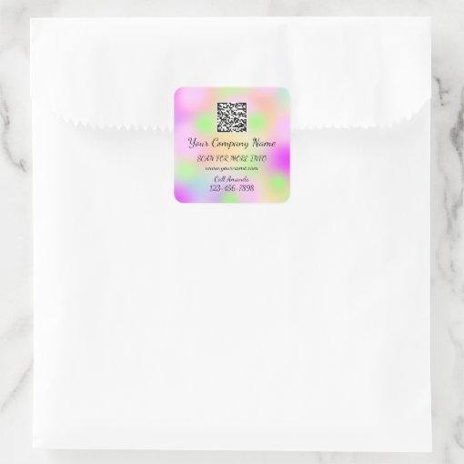 Logo QR Code Promotional Shop Holograph Pink Square Sticker | Zazzle