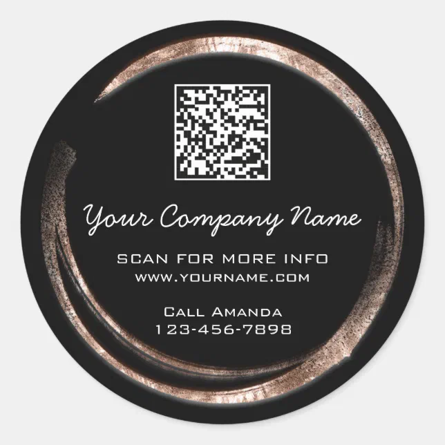 Logo QR Code Promotional Shop Rose Circle Black Classic Round Sticker ...
