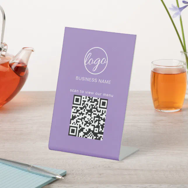 Logo QR Code Restaurant Menu Light Purple Business Pedestal Sign | Zazzle