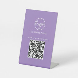 Logo QR Code Restaurant Menu Light Purple Business Pedestal Sign | Zazzle
