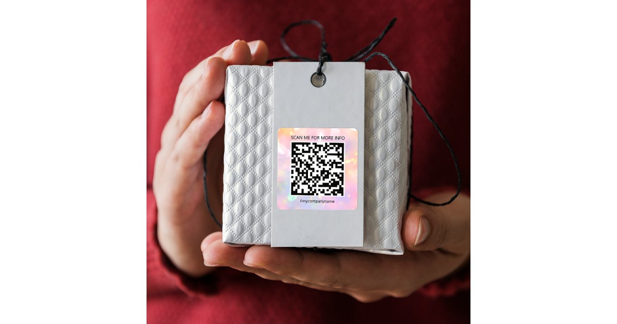 Logo QR Code Scan Me Online Shop Holographic Pink Square Sticker | Zazzle