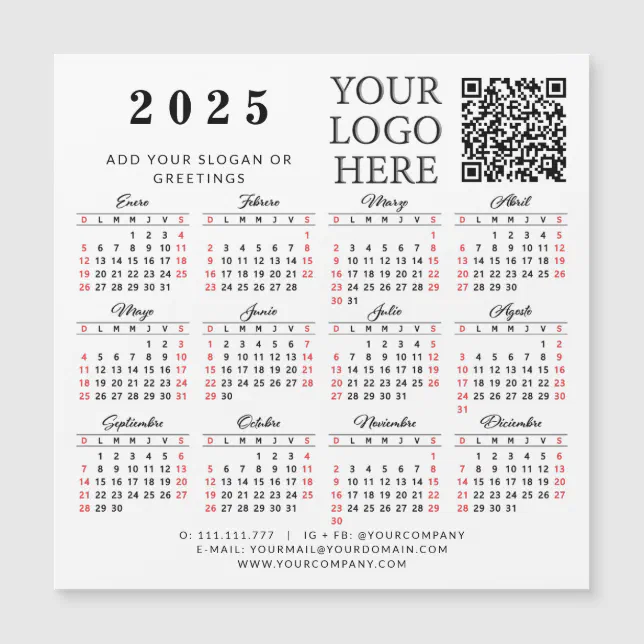 Logo QR Code Spanish 2025 Business Calendar Magnet | Zazzle