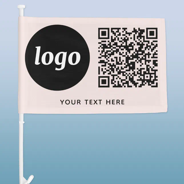 Logo QR Code Text Business Promotional Blush Pink Car Flag | Zazzle