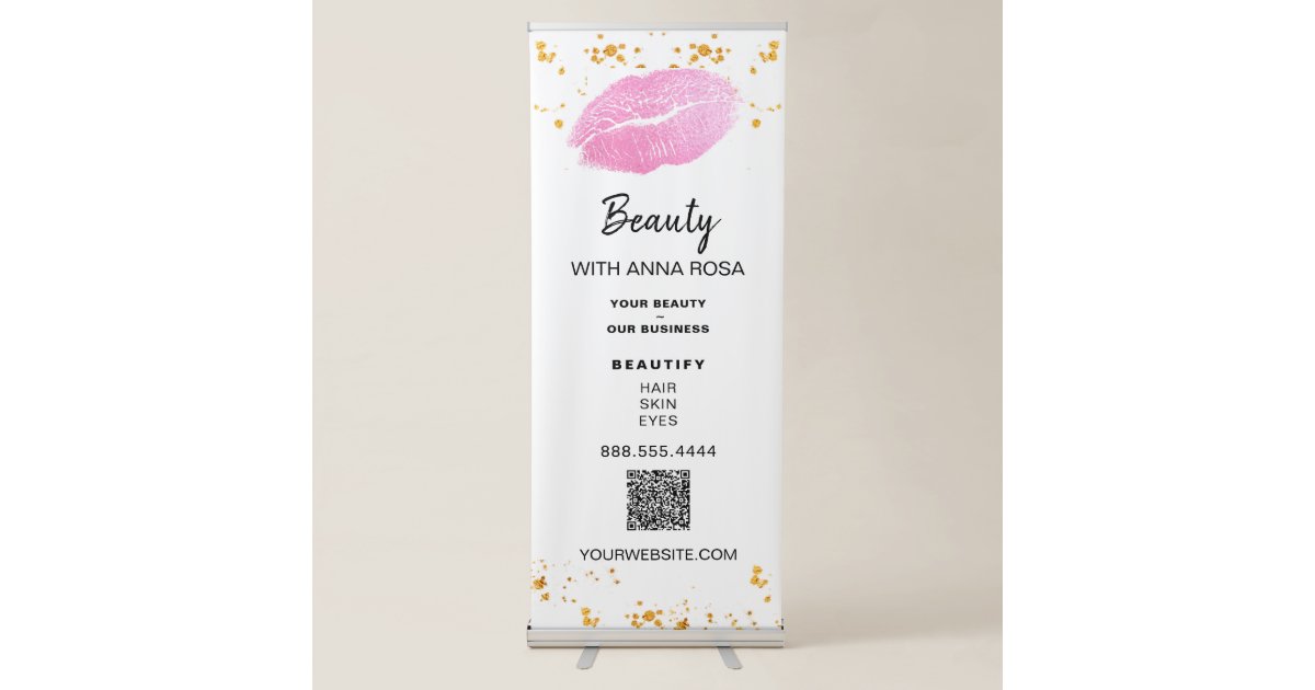 LOGO QR Expo Hot PINK LIPS Store Shop Retract Retractable Banner | Zazzle