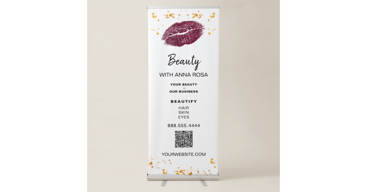 LOGO QR Expo RED LIPS Glitter Store Shop Retra Retractable Banner | Zazzle