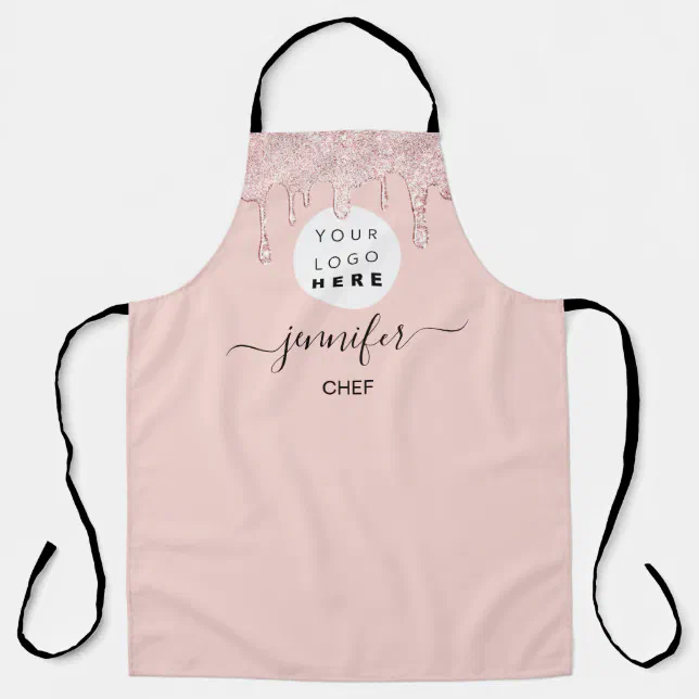 Logo Restaurant Bakery Catering Cakes Blush Drips Apron | Zazzle