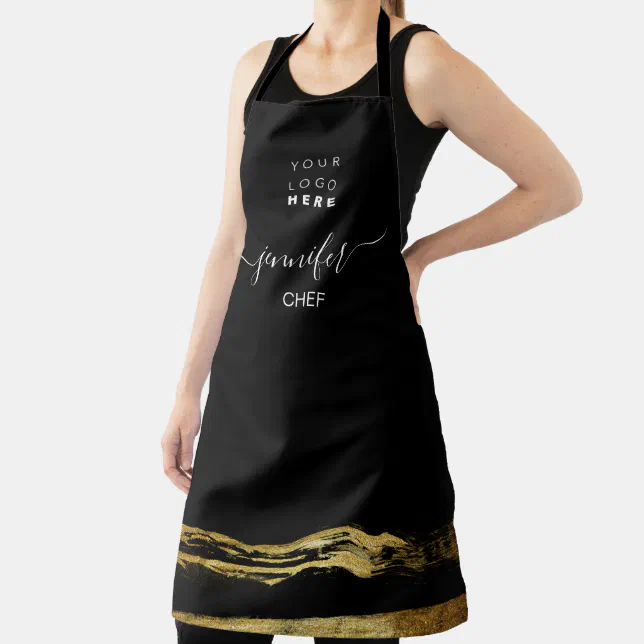 Logo Restaurant Bakery Catering Cakes Gold Black Apron | Zazzle