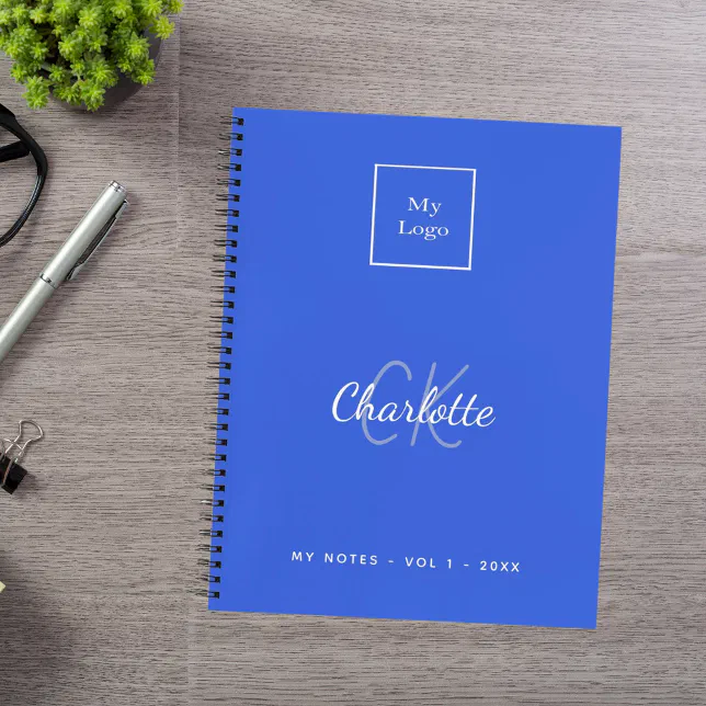Logo royal blue monogram modern business notebook | Zazzle