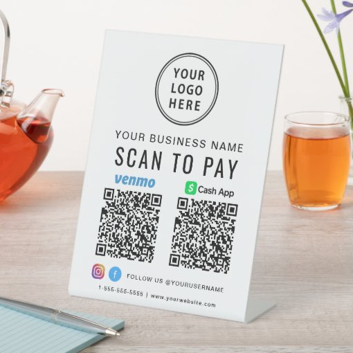 Logo Scan to Pay CashApp Venmo QR Code Pedestal Sign | Zazzle