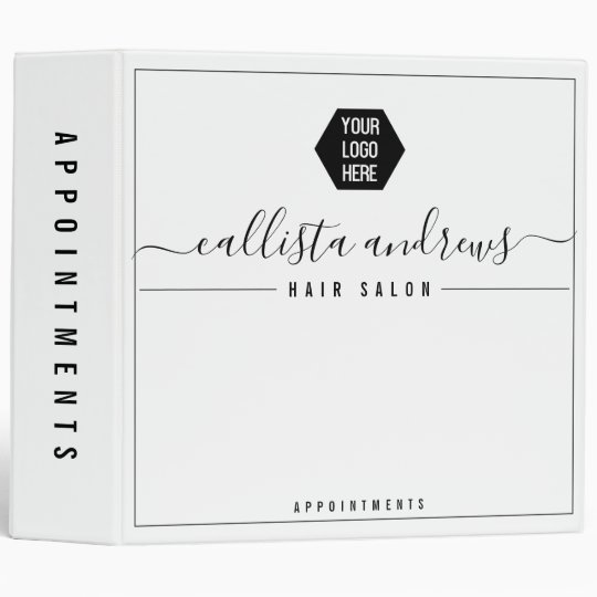 Logo Simple Black White Cursive Appointment Book 3 Ring Binder | Zazzle.com