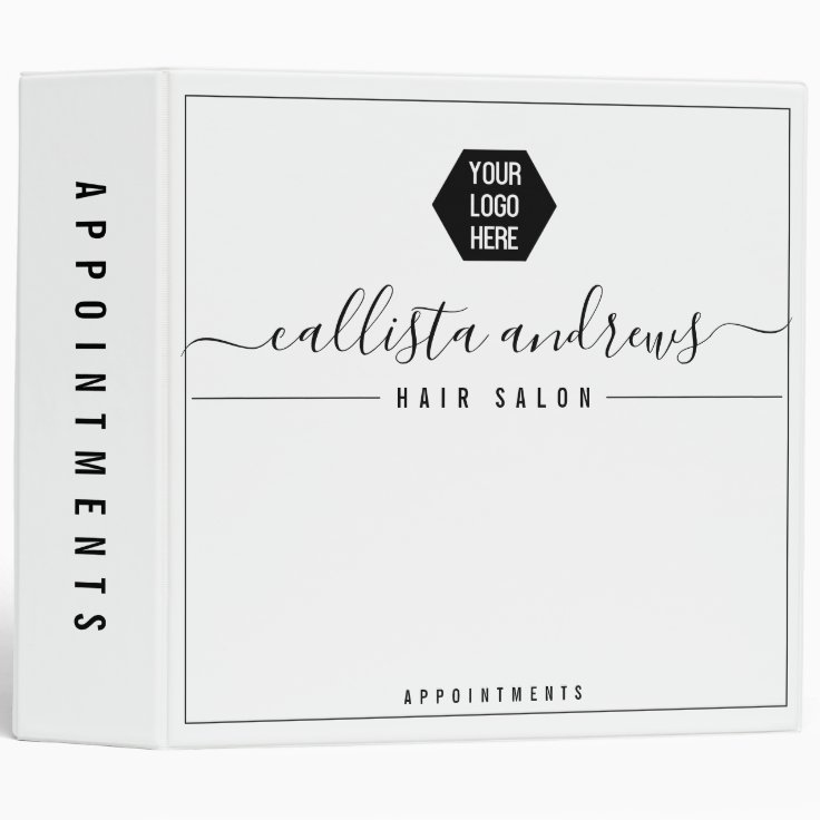 Logo Simple Black White Cursive Appointment Book 3 Ring Binder | Zazzle