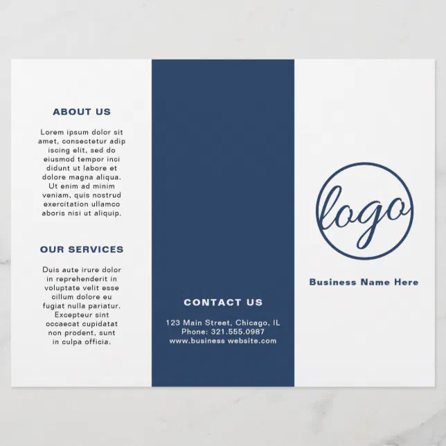 Logo Simple Navy Blue Trifold Brochure | Zazzle