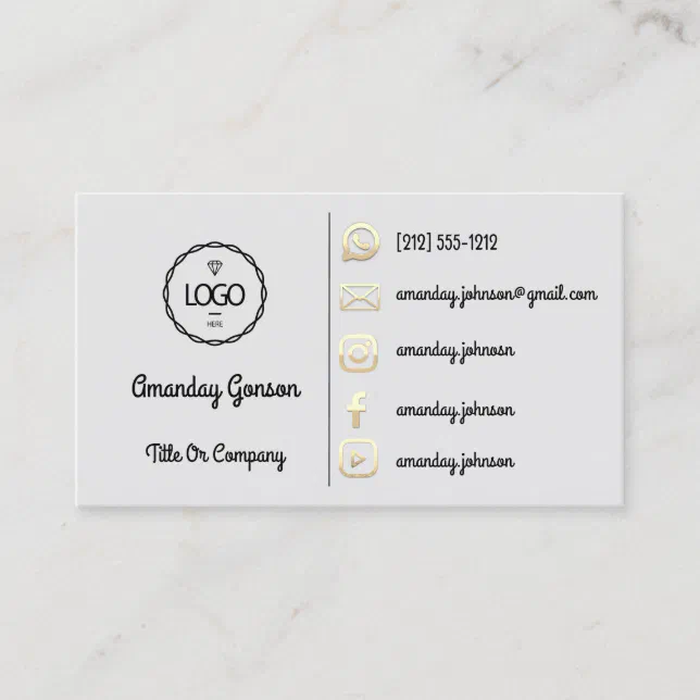 Logo Social Media Gold QR Code Gold Gray Business Card | Zazzle
