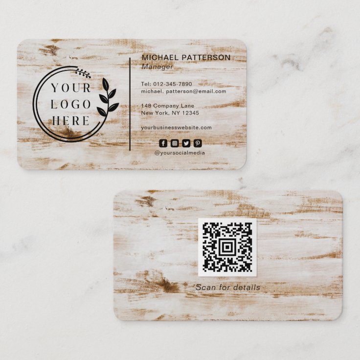 Logo Social Media QR Code Carpentry Wood Rustic Business Card | Zazzle