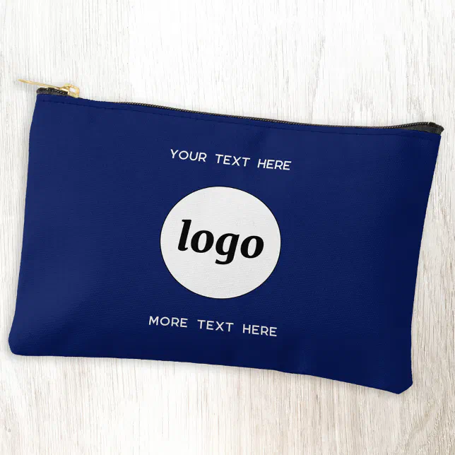 Logo Text Business Promotional Branding Navy Blue Accessory Pouch | Zazzle