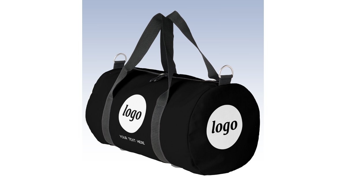 Logo Text Promotional Business Black Duffle Bag | Zazzle