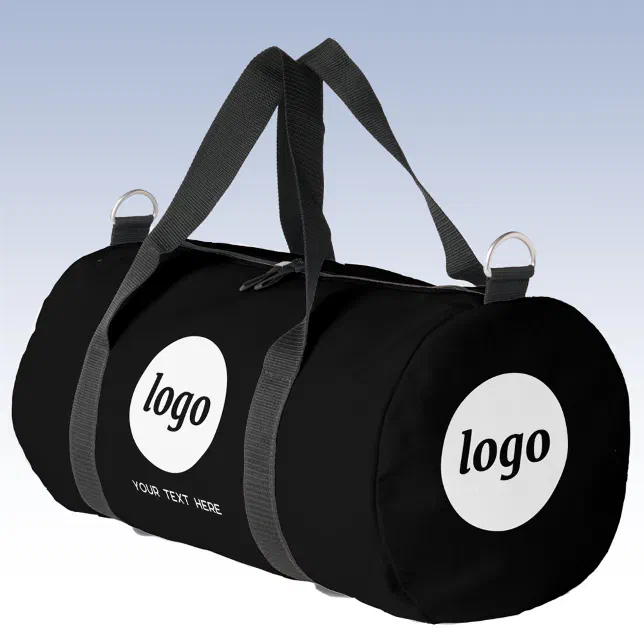 Logo Text Promotional Business Black Duffle Bag | Zazzle