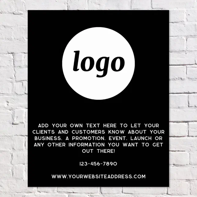 Logo Text Promotional Business Black Poster | Zazzle