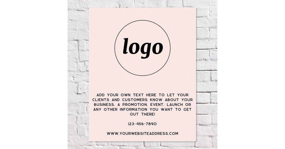 Logo Text Promotional Business Blush Pink Poster | Zazzle