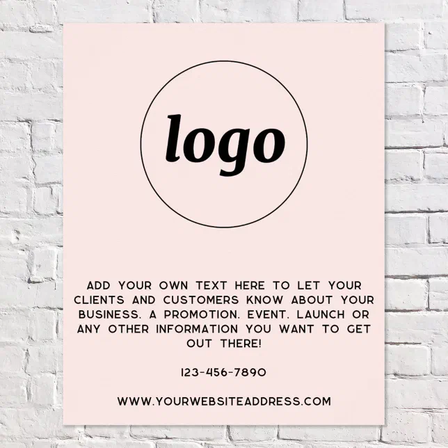 Logo Text Promotional Business Blush Pink Poster | Zazzle