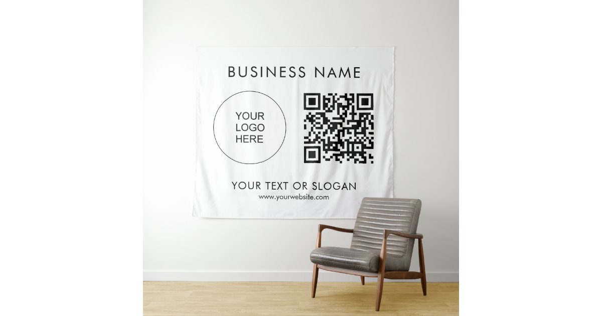 Logo Text QR Code Event Seminar Party Backdrop | Zazzle