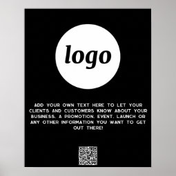 Logo Text QR Code Promotional Business Black Poster | Zazzle