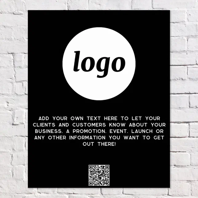 Logo Text QR Code Promotional Business Black Poster | Zazzle