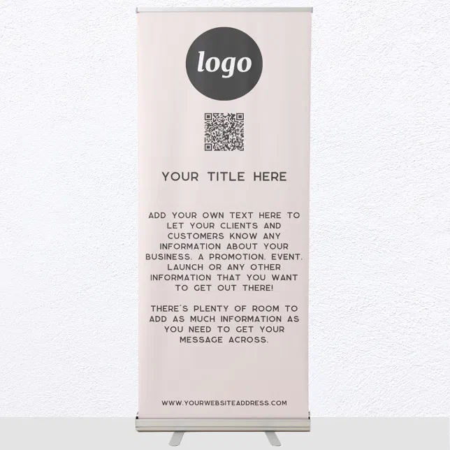 Logo Text QR Code Promotional Business Blush Pink Retractable Banner ...