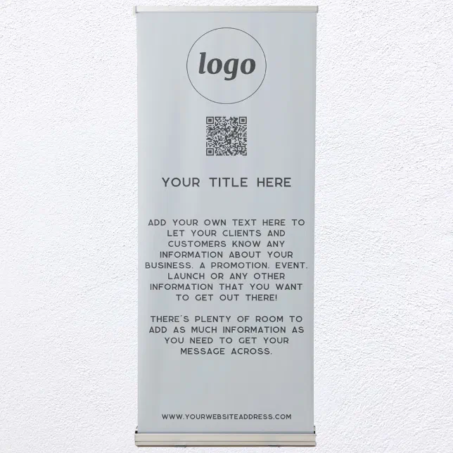 Logo Text QR Code Promotional Business Powder Blue Retractable Banner ...